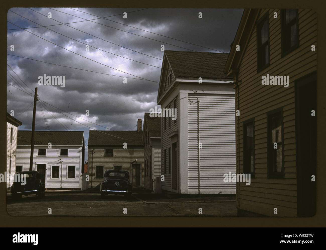 A square with old houses in an old fishing village, Stonington, Conn ...