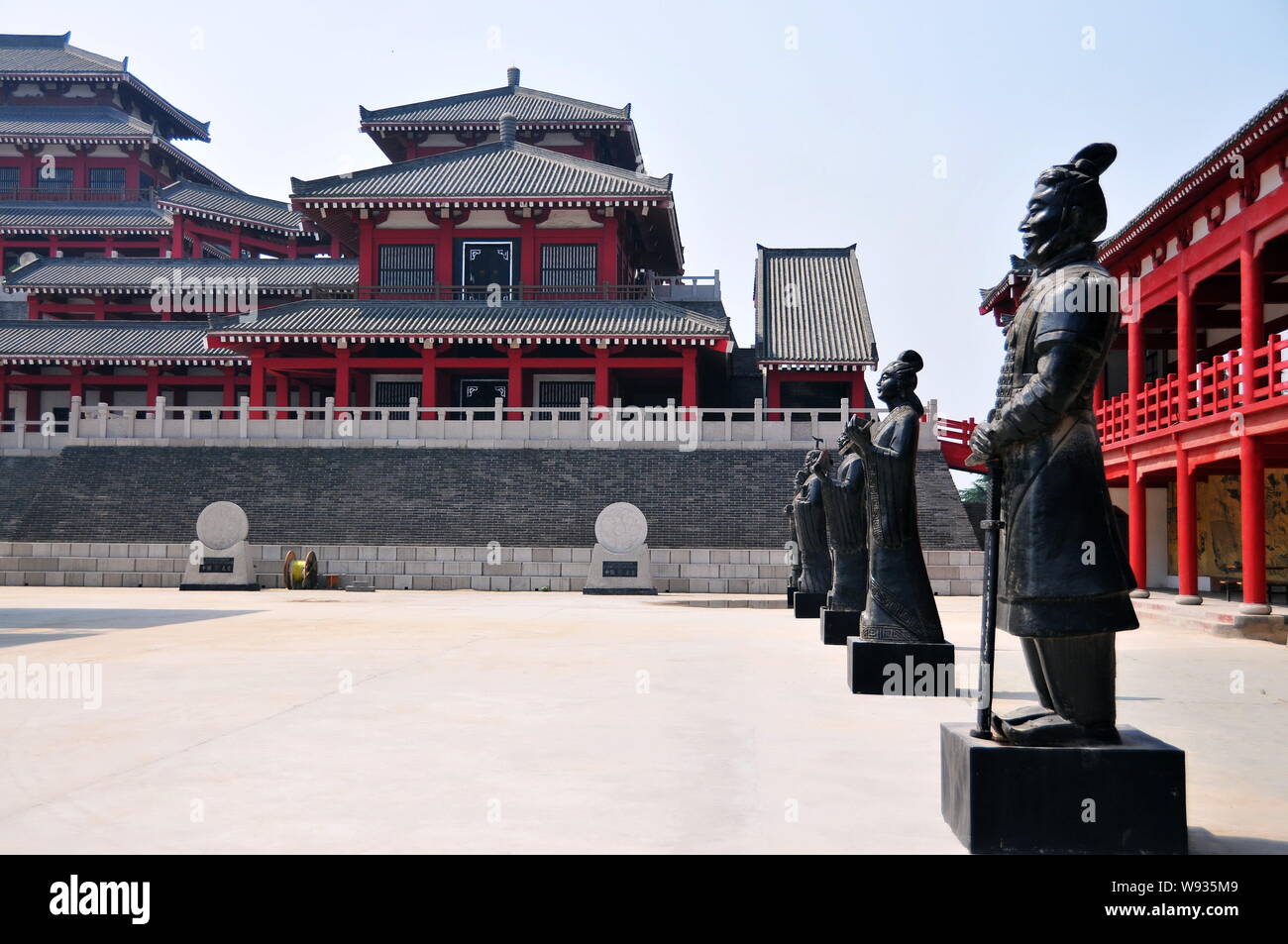 --FILE--View of man-shaped statues in front of the Front Palace in the ...