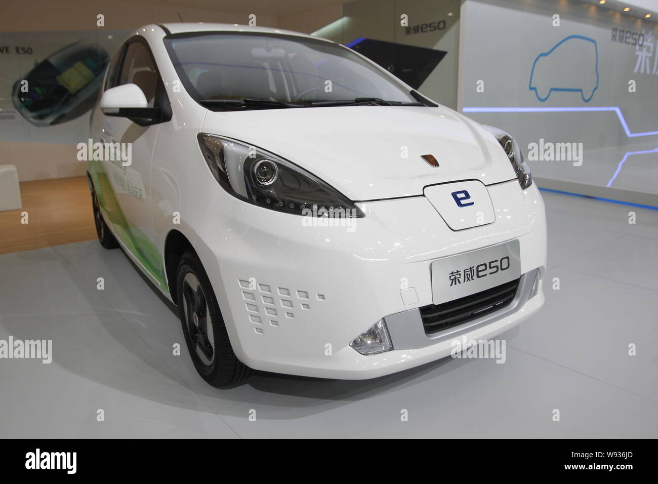 --FILE--A Roewe e50 electric car of SAIC Motor is displayed during the ...