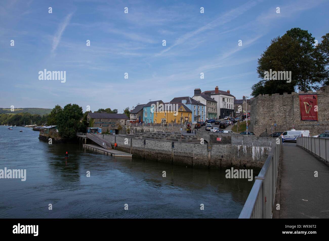 View from the foot bridge over the river teifi towards the Castle and ...