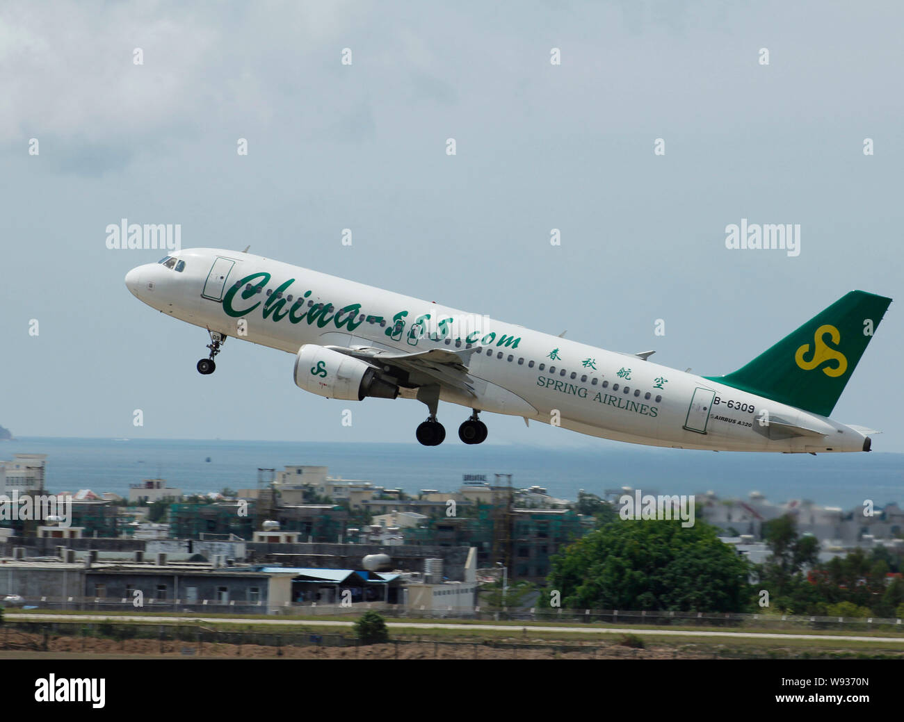 --FILE--An Airbus A320 jet plane of Spring Airlines takes off at the ...
