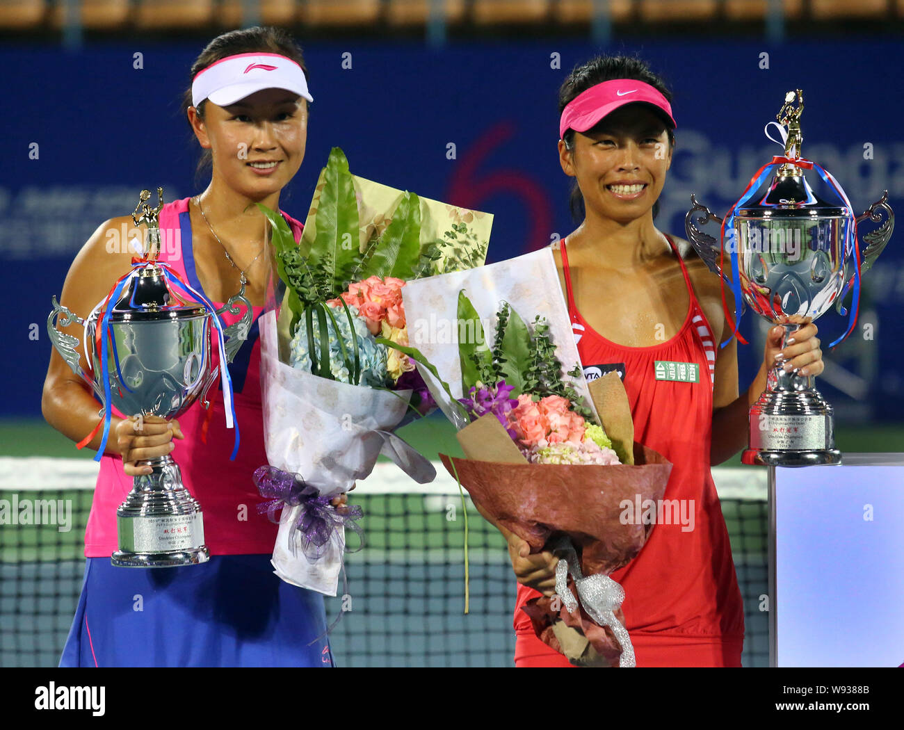 Chinese professional tennis player Peng Shuai, left, and Taiwanese ...