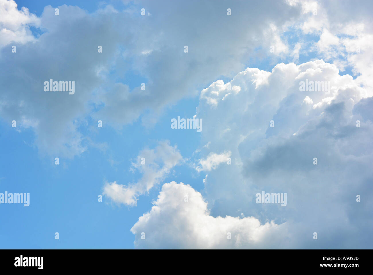 Colorful heavenly angelic white clouds and blue, blue sky with sunlight ...