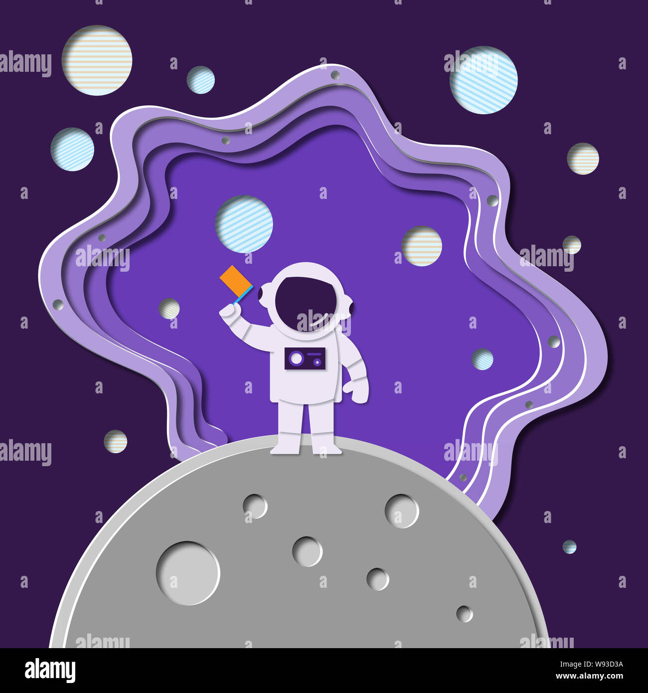 astronaut in the moon and planets, paper cut style illustration Stock ...