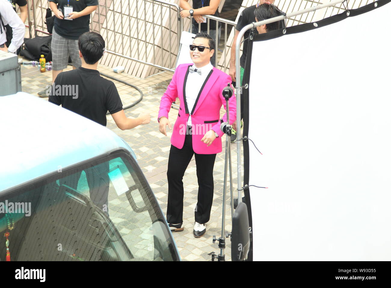 South Korean rapper Psy poses during a shooting of an advertisement for ...