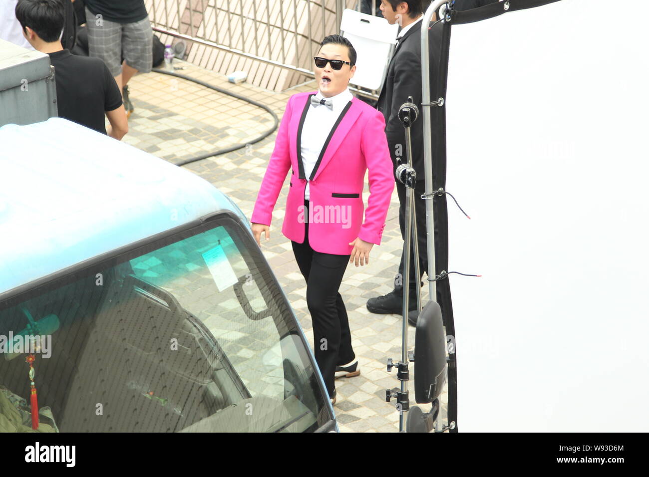 South Korean rapper Psy poses during a shooting of an advertisement for ...