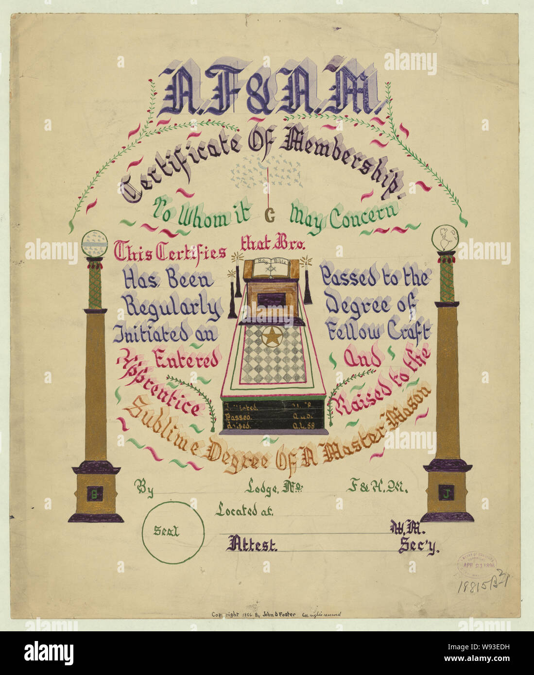 A.F. & A.M. certificate of membership Stock Photo - Alamy