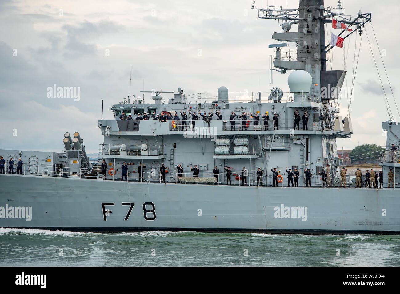 The Royal Navy warship HMS Kent (F78) leaving Portsmouth, UK on 12/8/19 ...