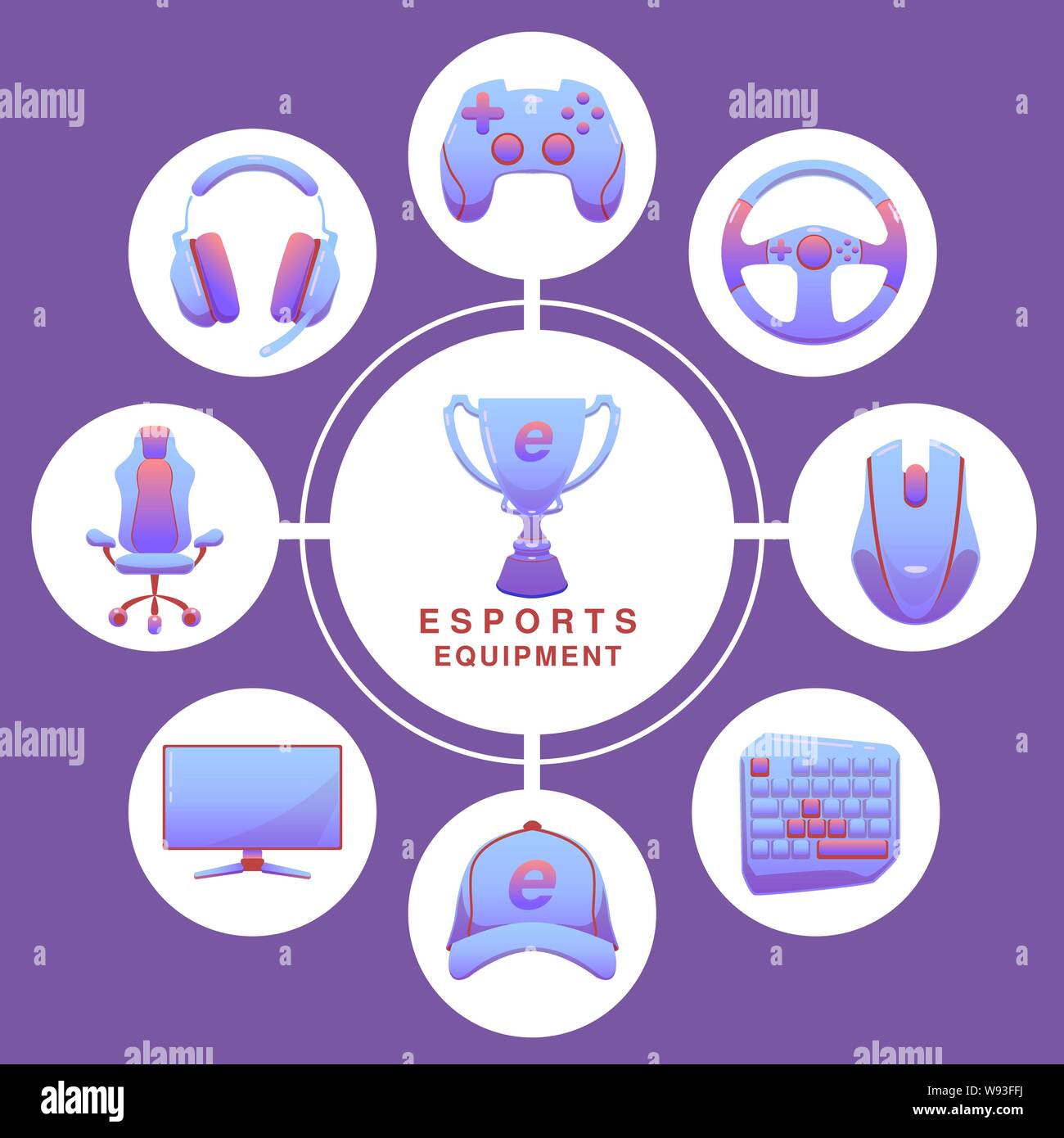 Color Esports icons set. Game tournament. Vector gaming devices in ...