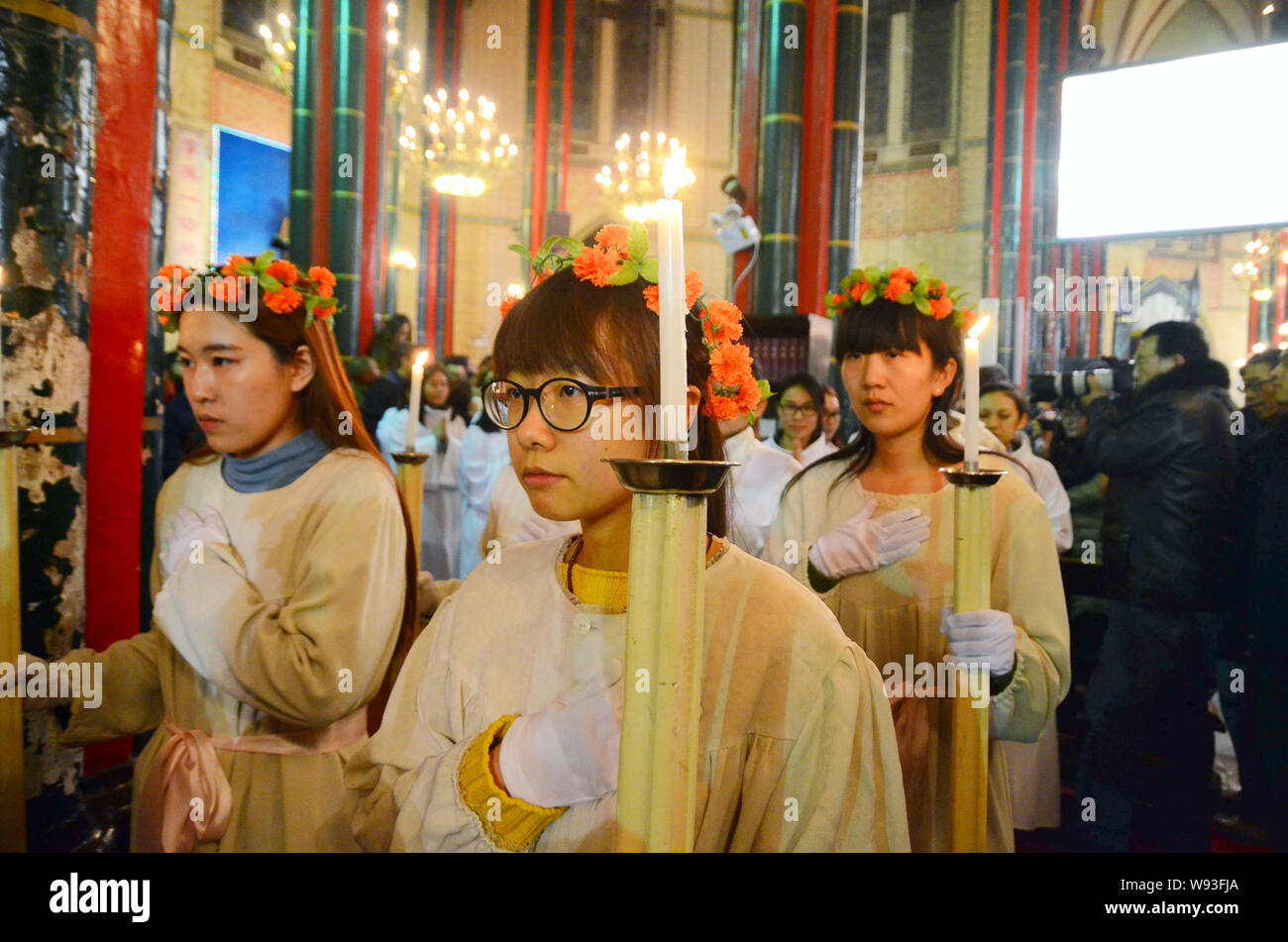 Chinese catholics and servers attend Christmas Eve Mass Serivce at ...