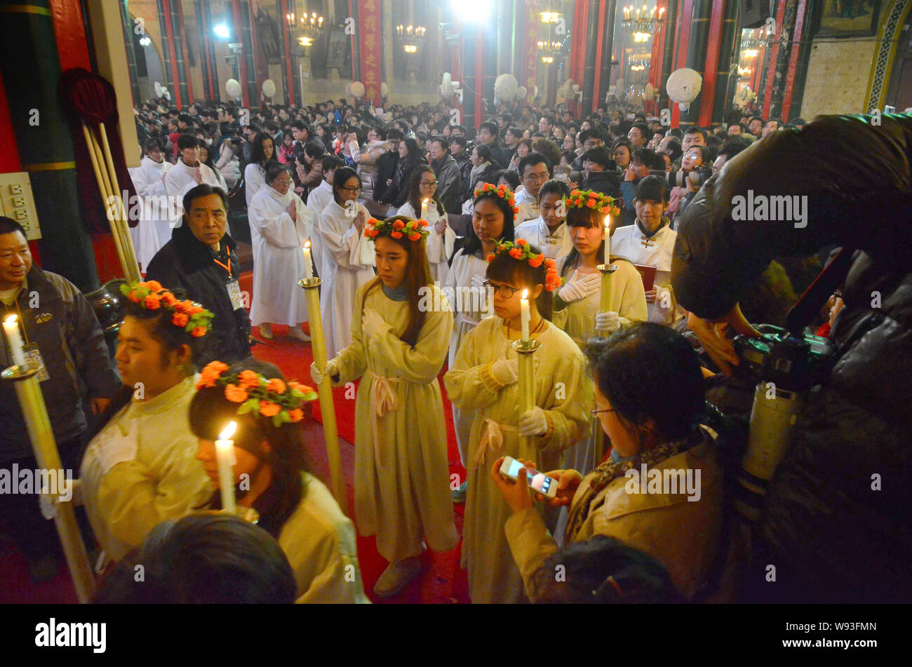 Chinese catholics and servers attend Christmas Eve Mass Serivce at ...