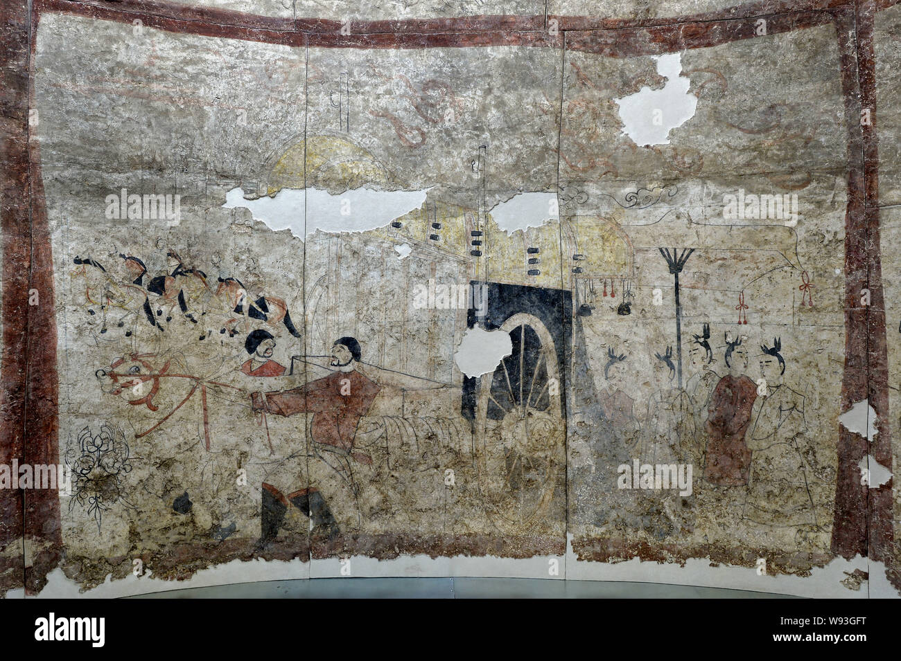 Details of a fresco are seen in the chamber of a mural tomb of the ...