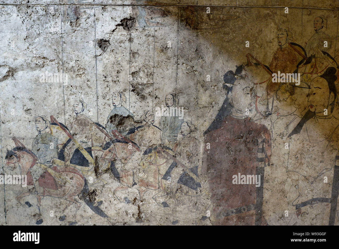 Details of a fresco are seen in the chamber of a mural tomb of the ...