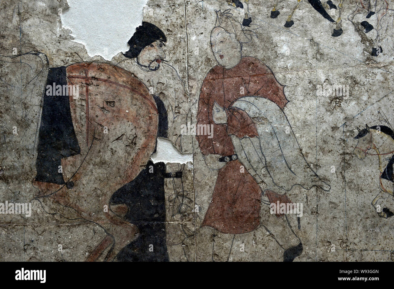 Details of a fresco are seen in the chamber of a mural tomb of the ...