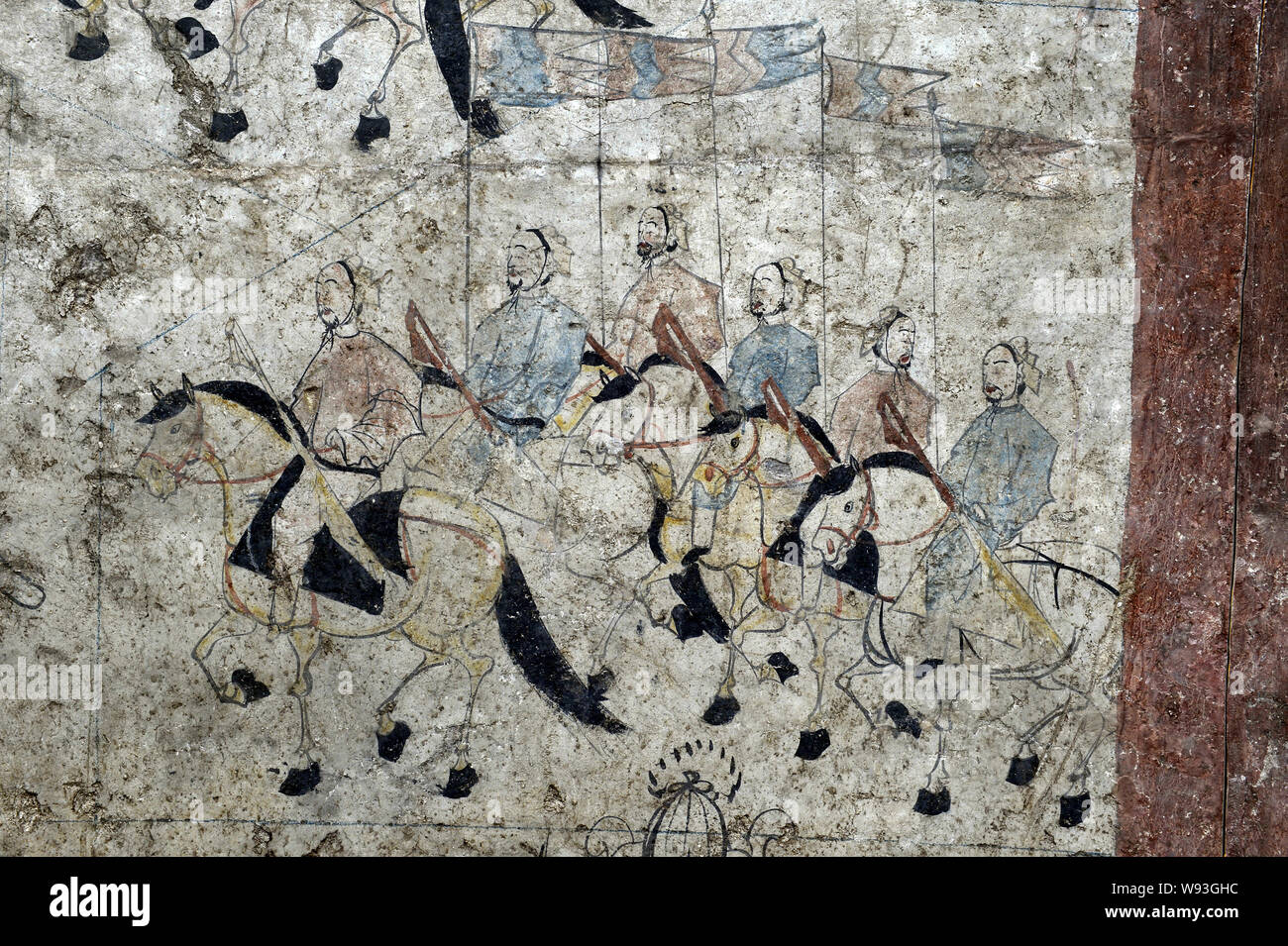 Details of a fresco are seen in the chamber of a mural tomb of the ...
