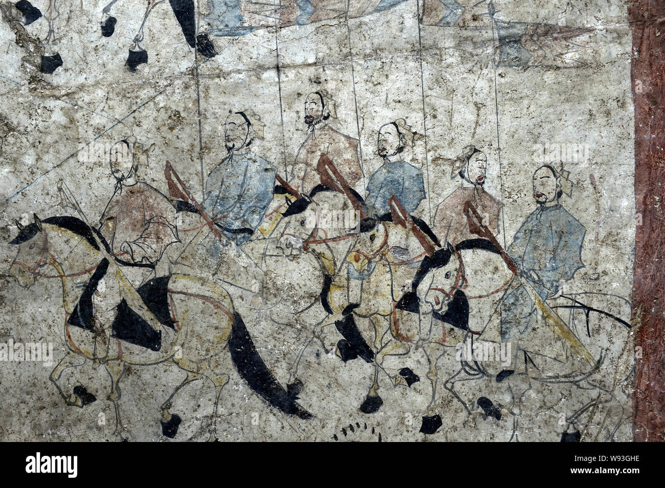 Details of a fresco are seen in the chamber of a mural tomb of the ...