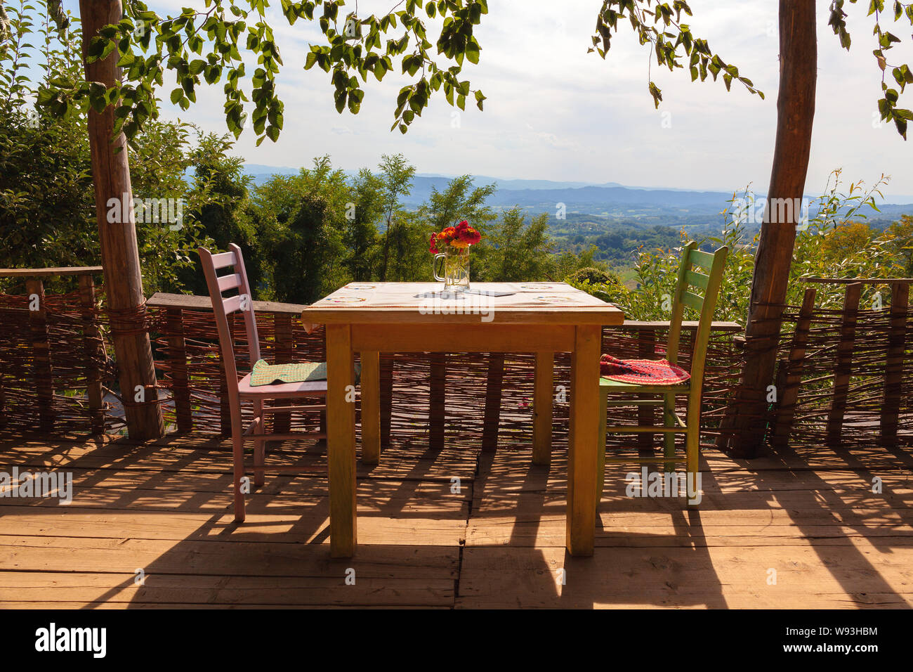 Wooden terrace chair table hi-res stock photography and images - Alamy