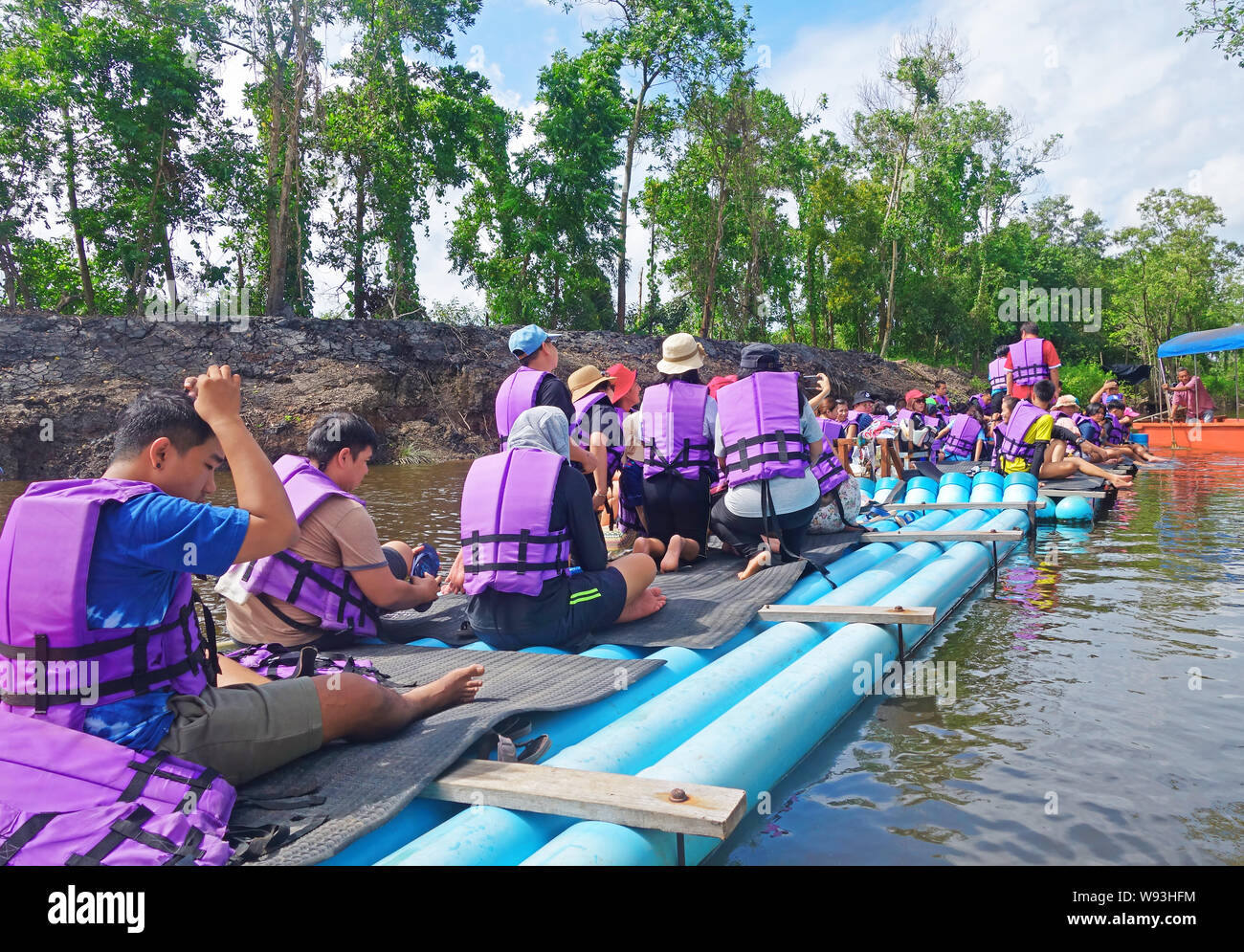 CHANTABURI, LAEM SING, THAILAND – 26 JULY 2019 Tourists floating on pvc ...