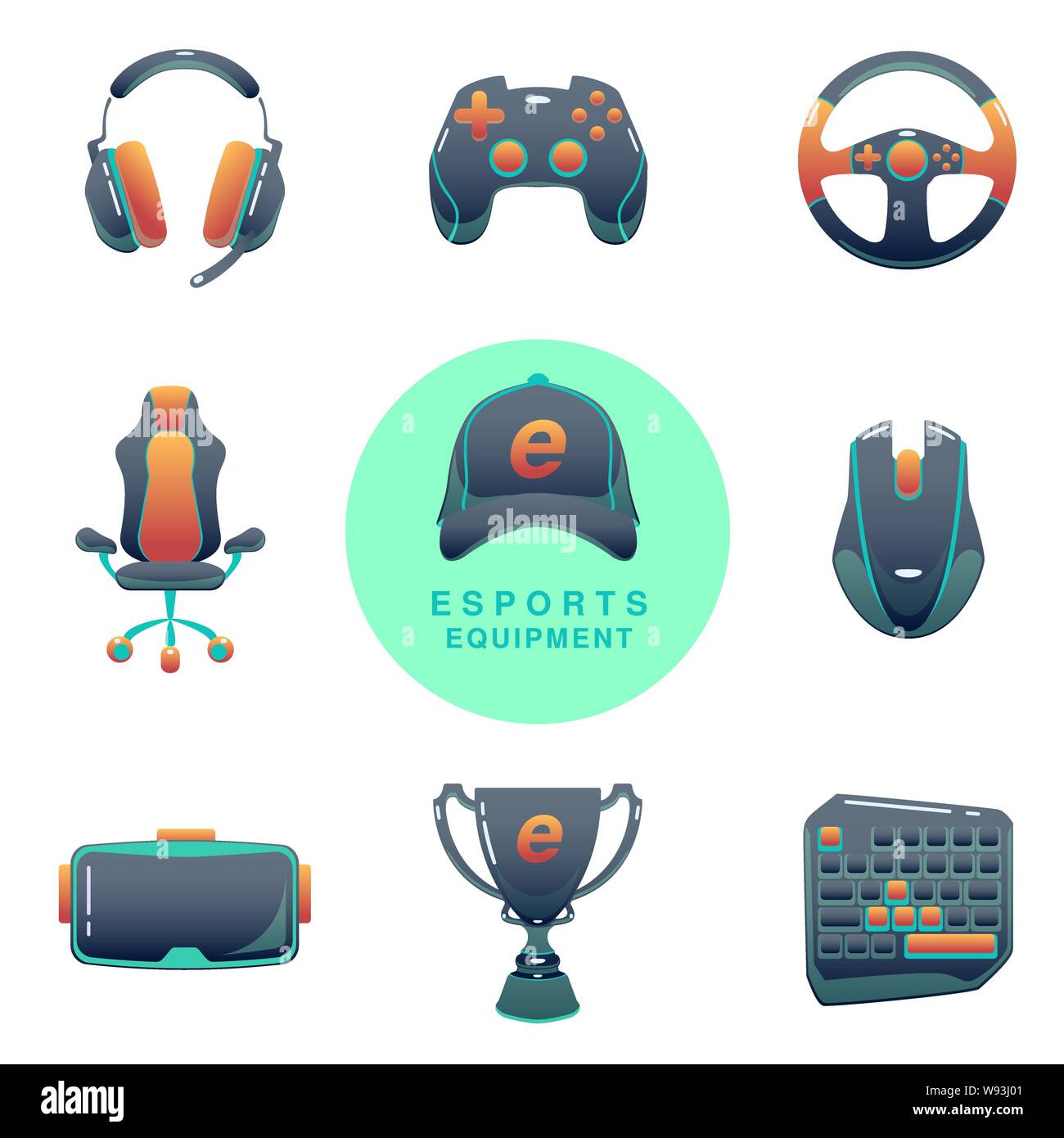 Color Esports icons set. Game tournament. Vector gaming devices on ...