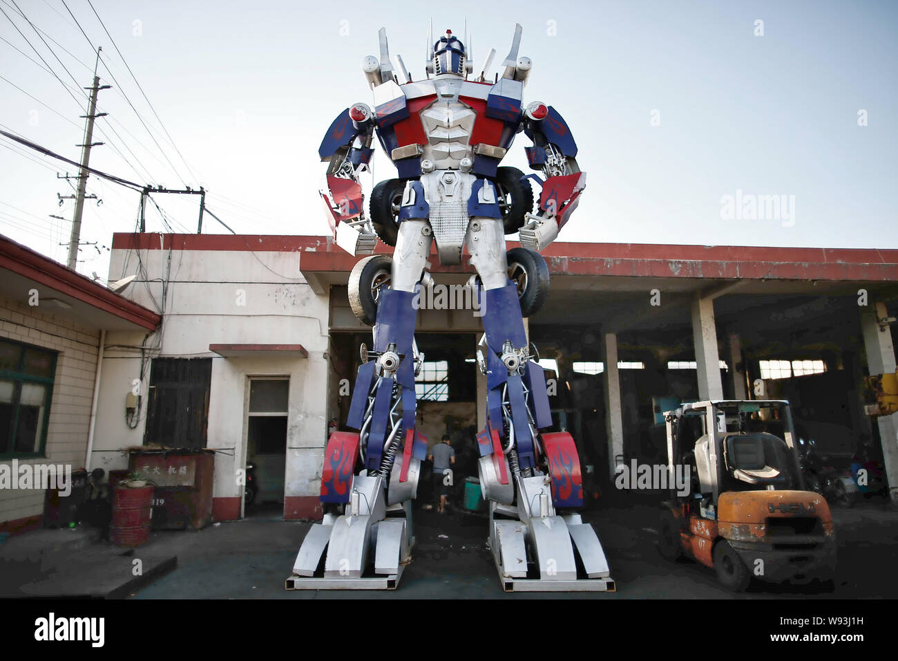 A giant model of Optimus Prime, the leader of Autobots in the movie ...