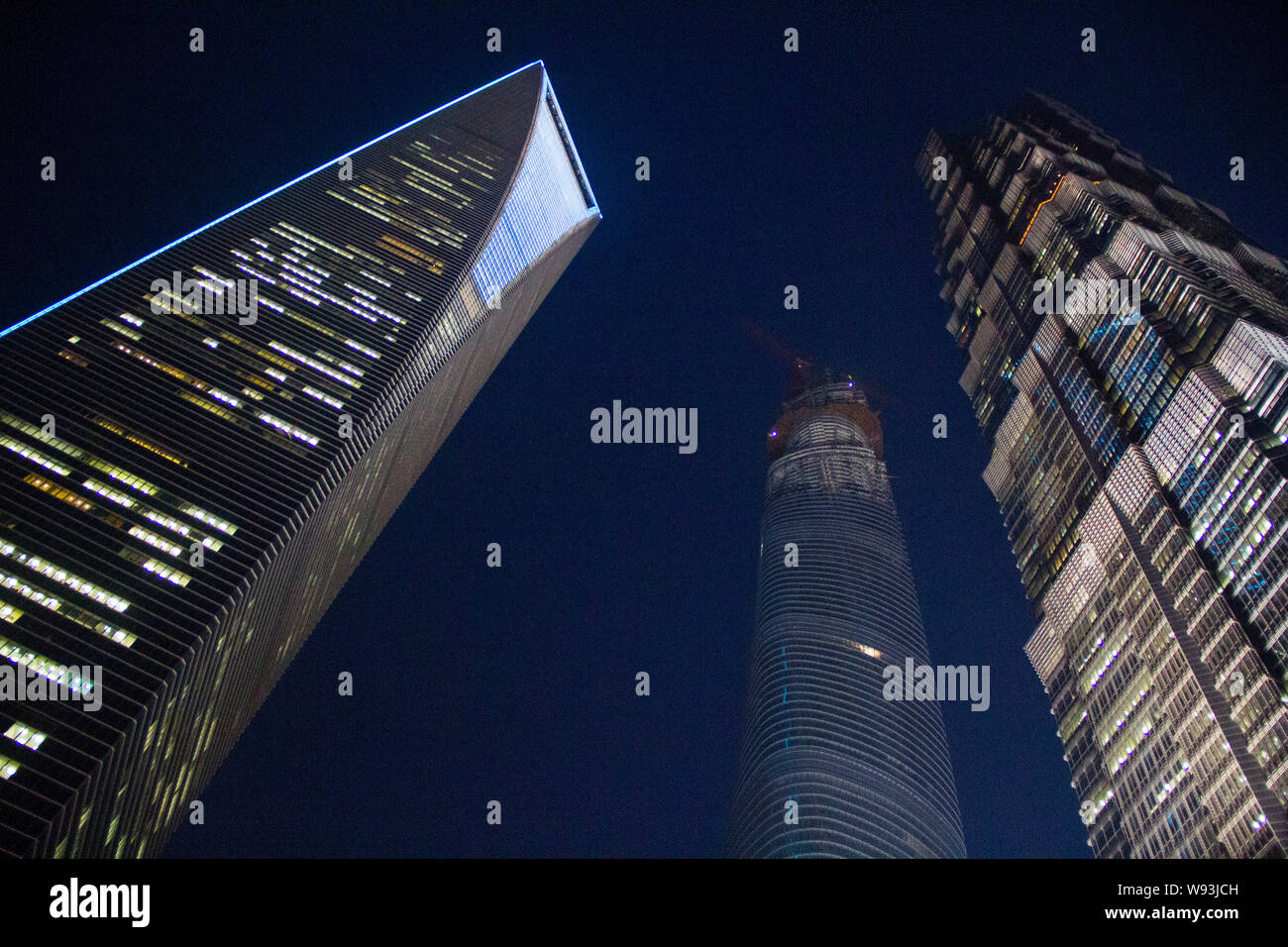 Night view of the Lujiazui Financial District with the Shanghai Tower ...