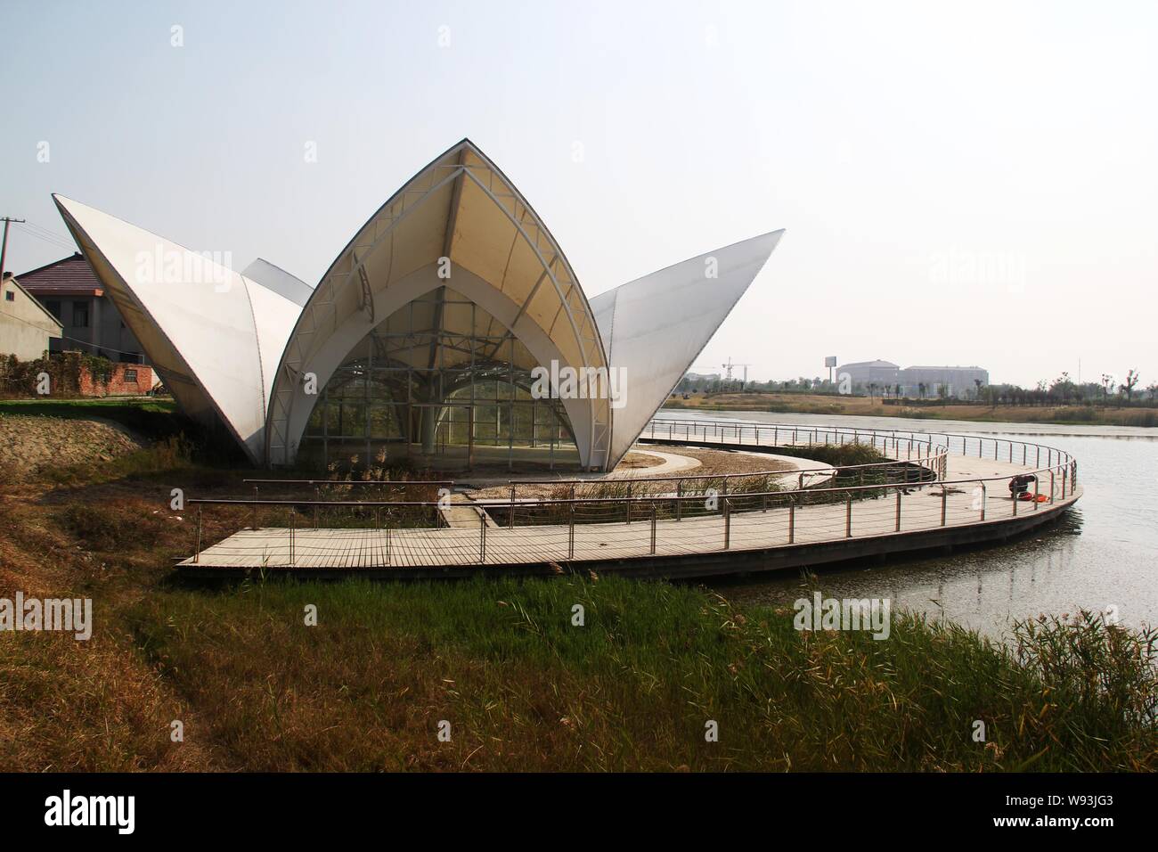 View of a greenhouse, which looks like Sydney Opera House, in Haian ...