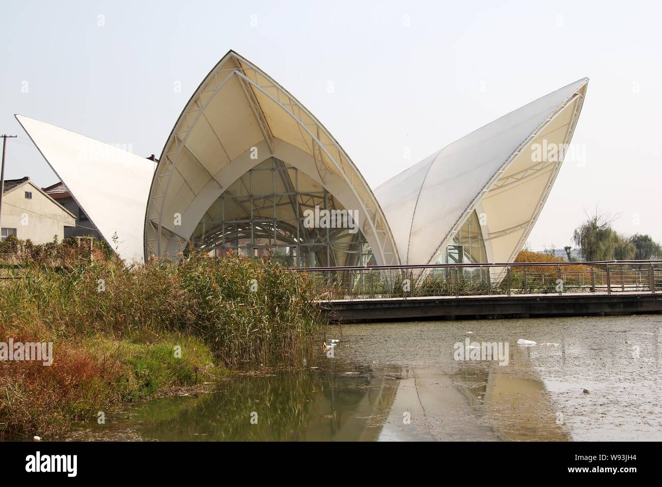 View of a greenhouse, which looks like Sydney Opera House, in Haian ...