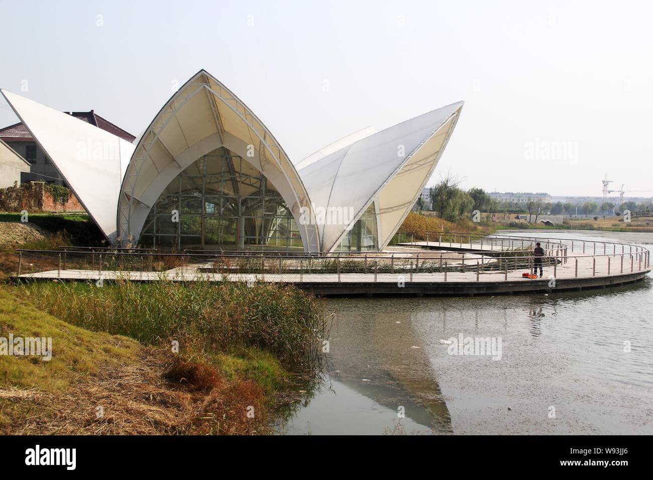 View of a greenhouse, which looks like Sydney Opera House, in Haian ...