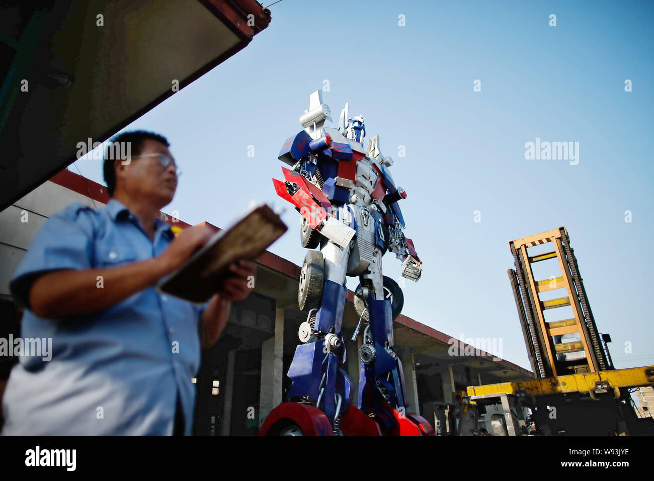 A giant model of Optimus Prime, the leader of Autobots in the movie ...