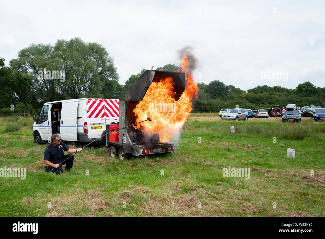 Fire Brigade demonstration as to the effects of pouring water on a chip ...