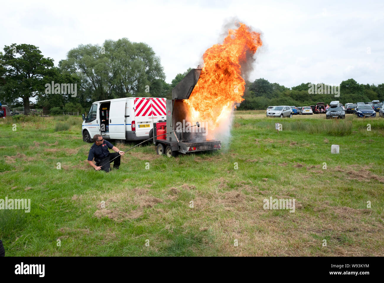 Fire Brigade demonstration as to the effects of pouring water on a chip ...