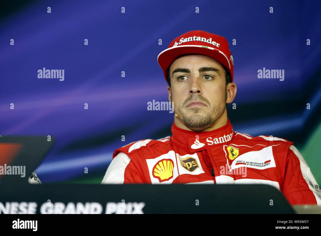 Spanish F1 driver Fernando Alonso of Ferrari attends a press conference ...