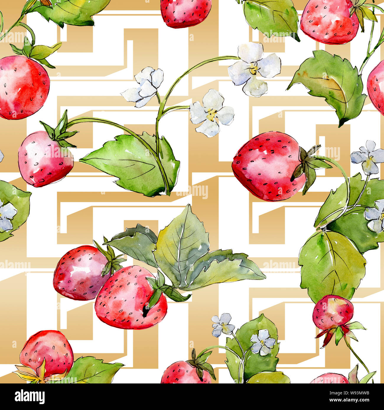 Strawberry healthy food. Watercolor background illustration set ...