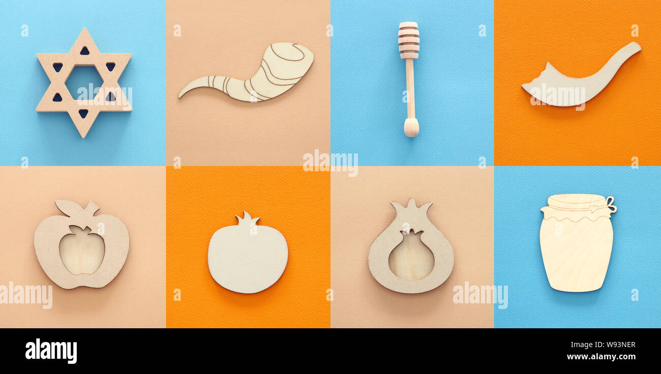 Rosh hashanah (jewish New Year holiday) collage concept. Traditional ...