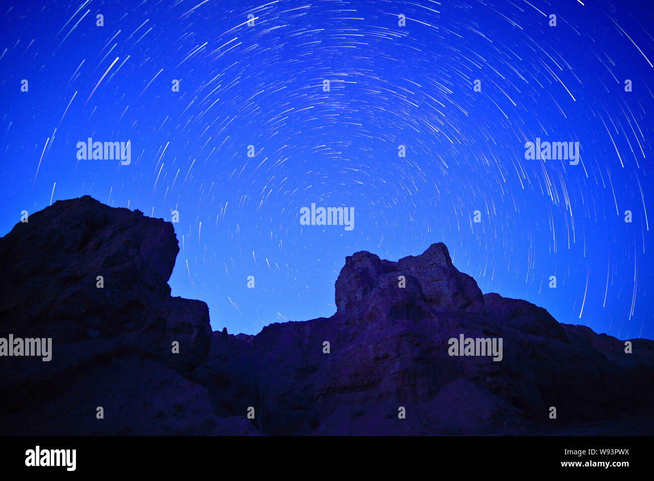 Night view of the gorge under the starry sky in Honggou village ...