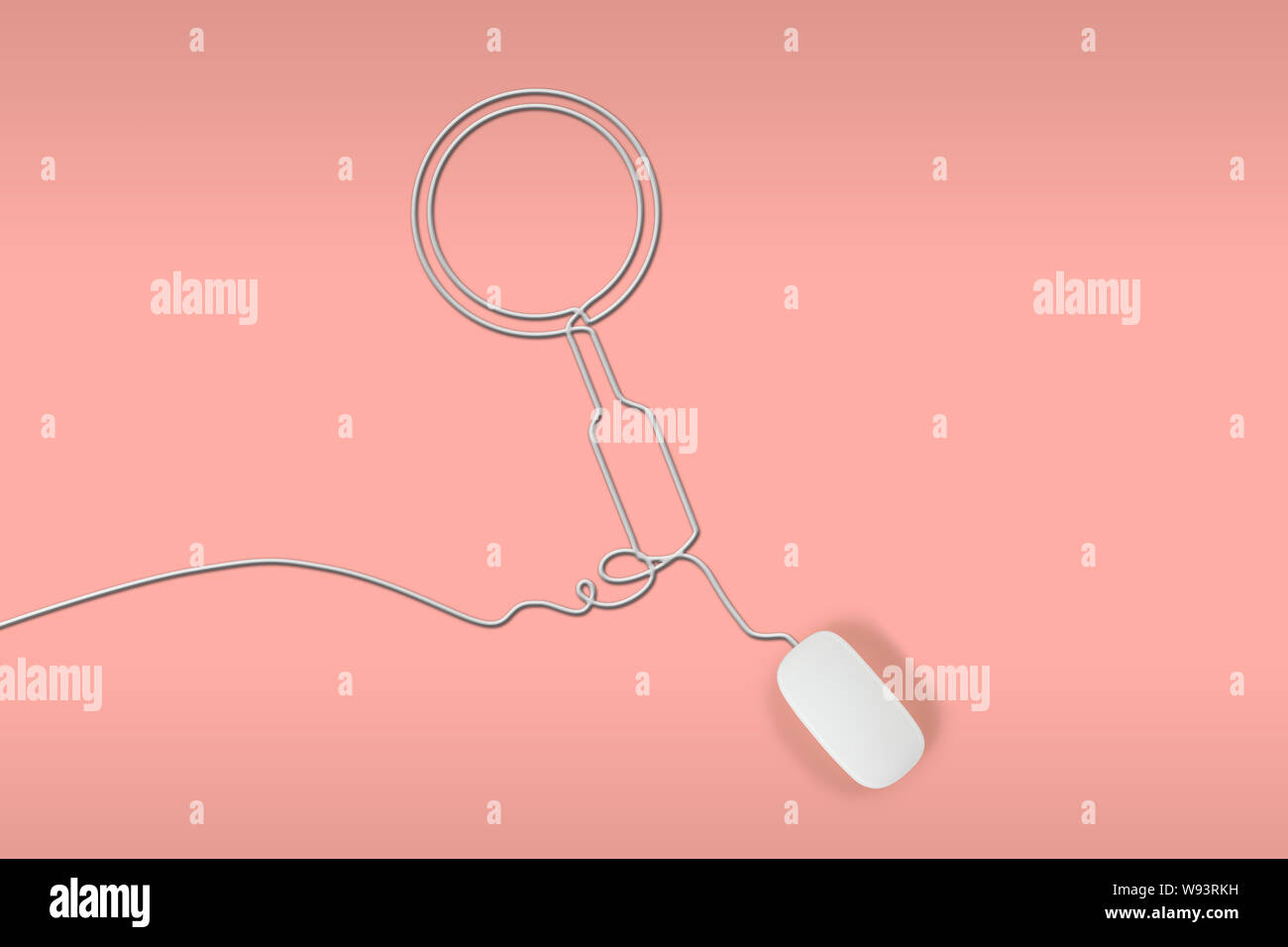 Computer mouse with its wire representing magnifying glass Stock Photo ...