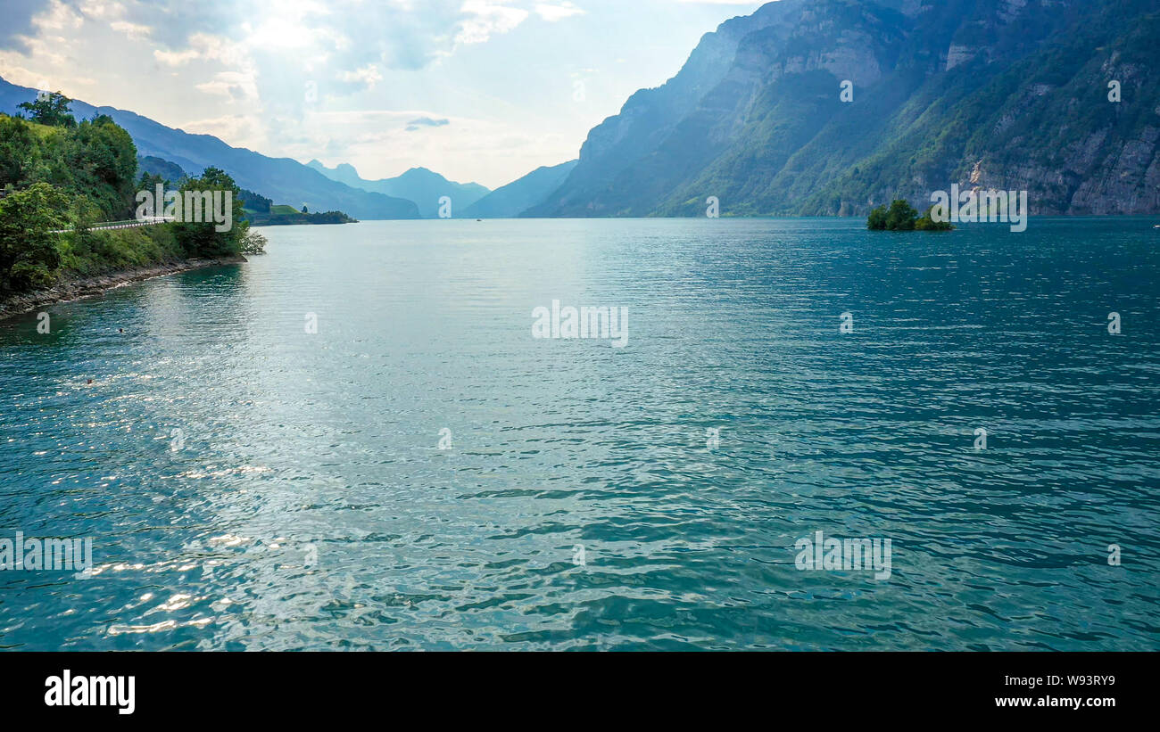 Lake Walensee in the Swiss Alps of Switzerland - aerial photography ...