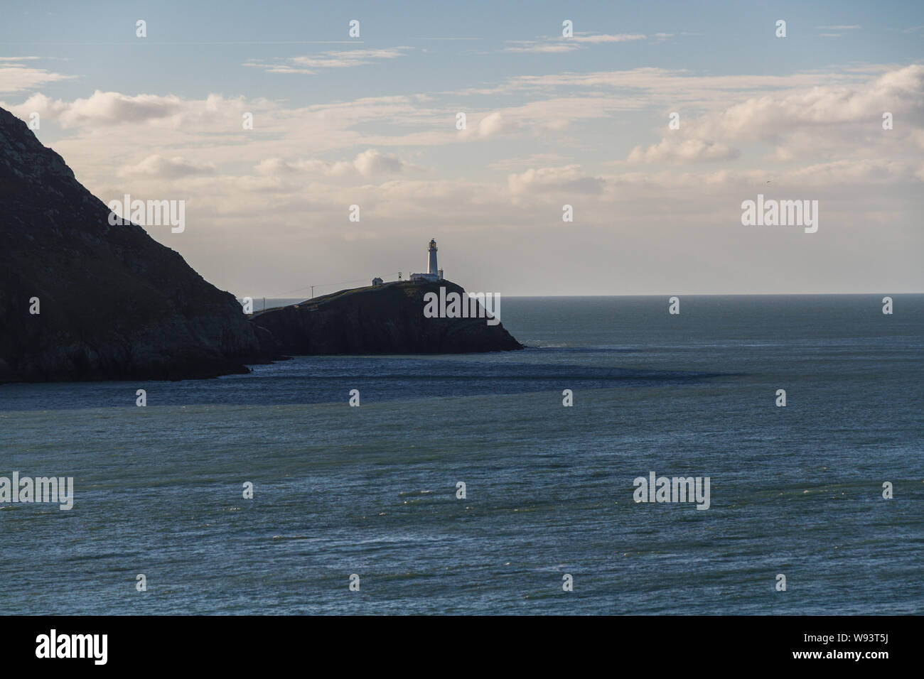 South Stack rock and lighthouse from the North. Holyhead, Anglesey ...