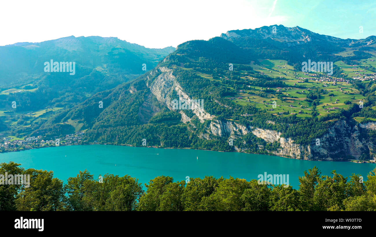 Lake Walensee in the Swiss Alps of Switzerland - aerial photography ...