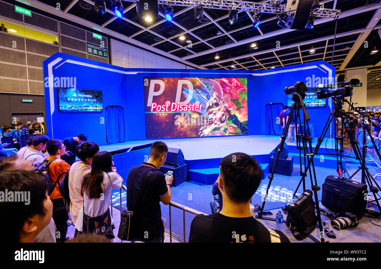 Hong Kong - July 30, 2019: Visitors are seen playing a Sony play ...