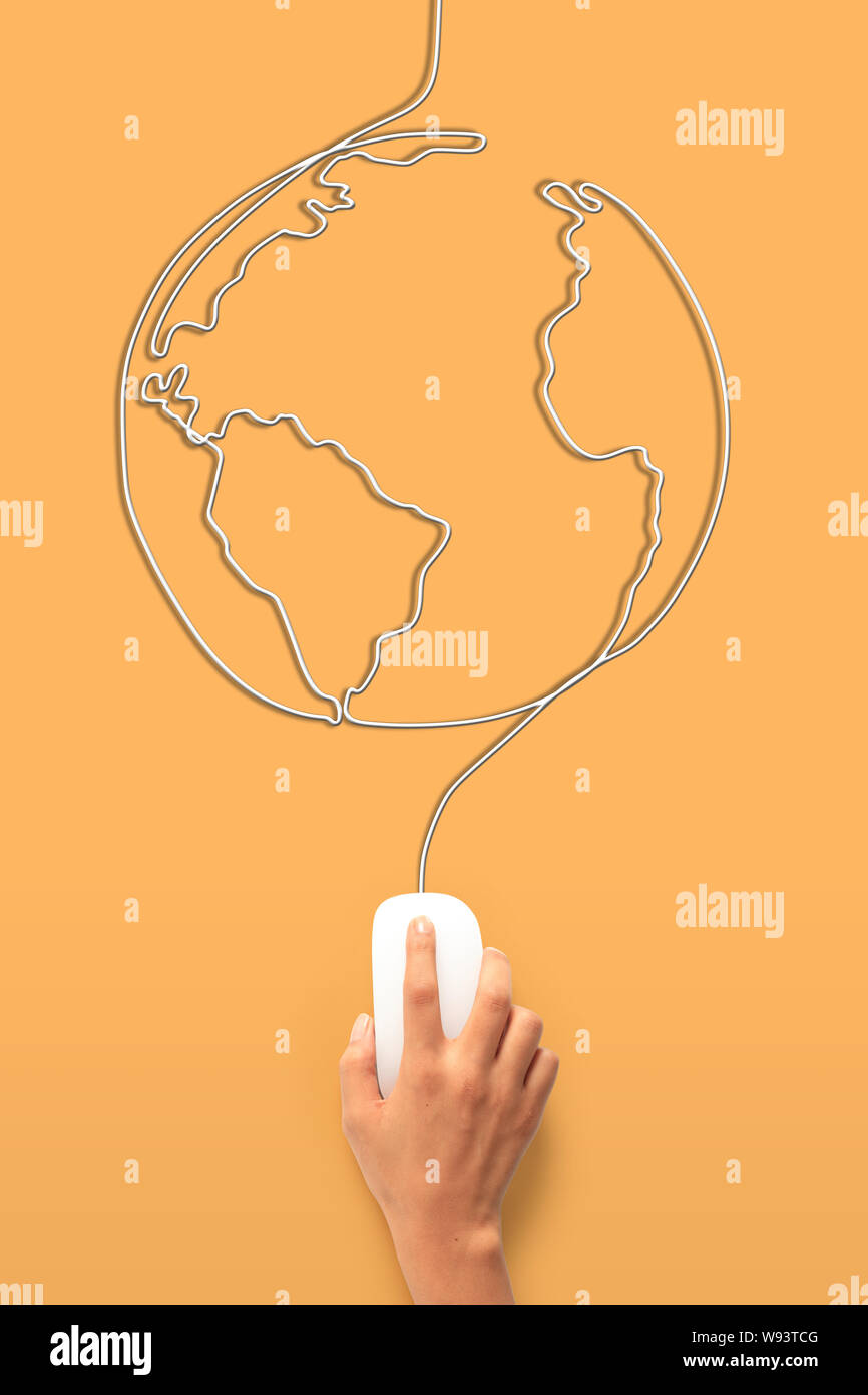 Computer mouse with its wire making an earth Stock Photo - Alamy