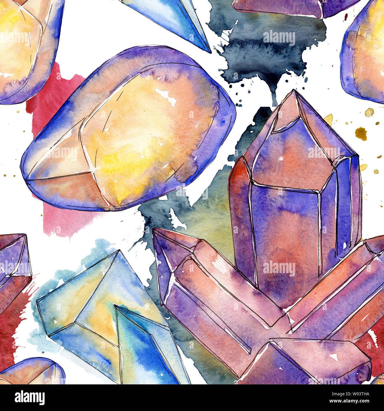 Colorful diamond rock jewelry minerals. Watercolor crystal stone ...