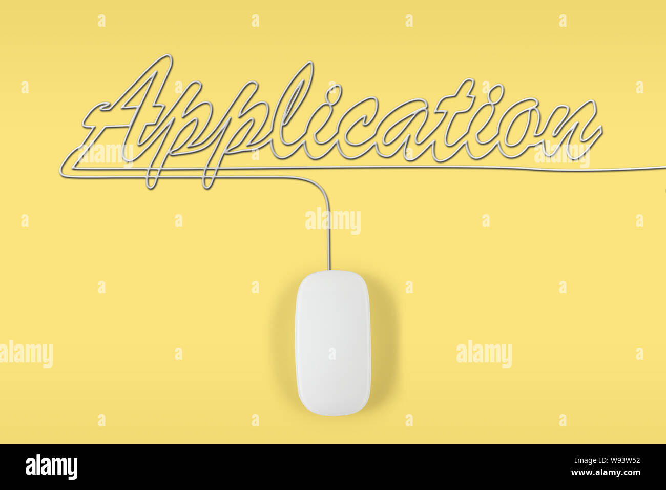 Computer mouse with its wire making a word application Stock Photo - Alamy