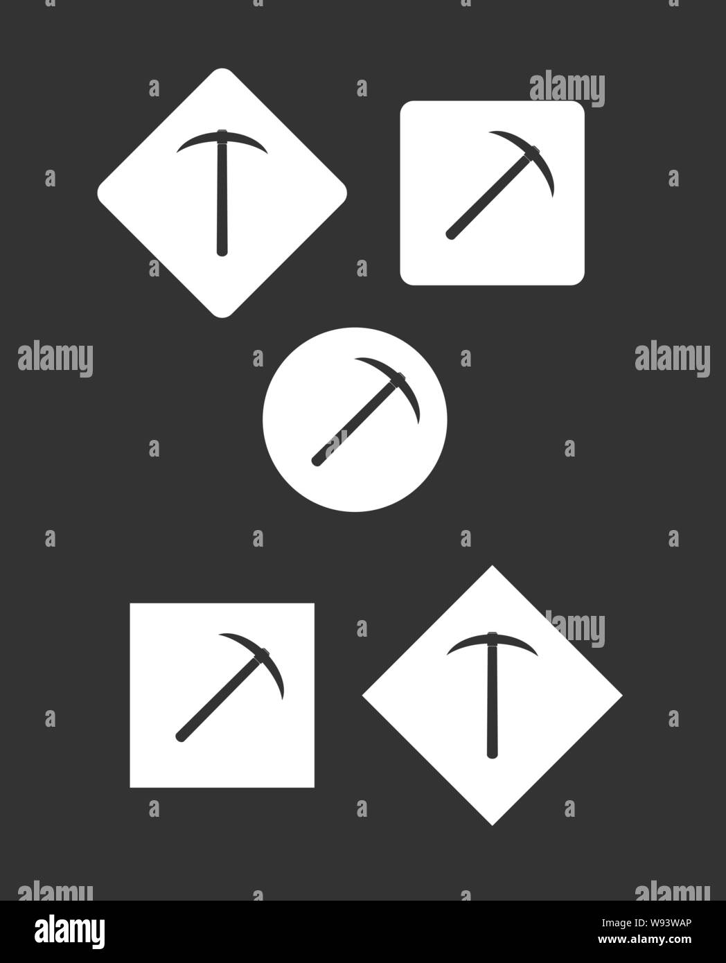 Pickaxe icon on white circle and square, simple flat design Stock ...