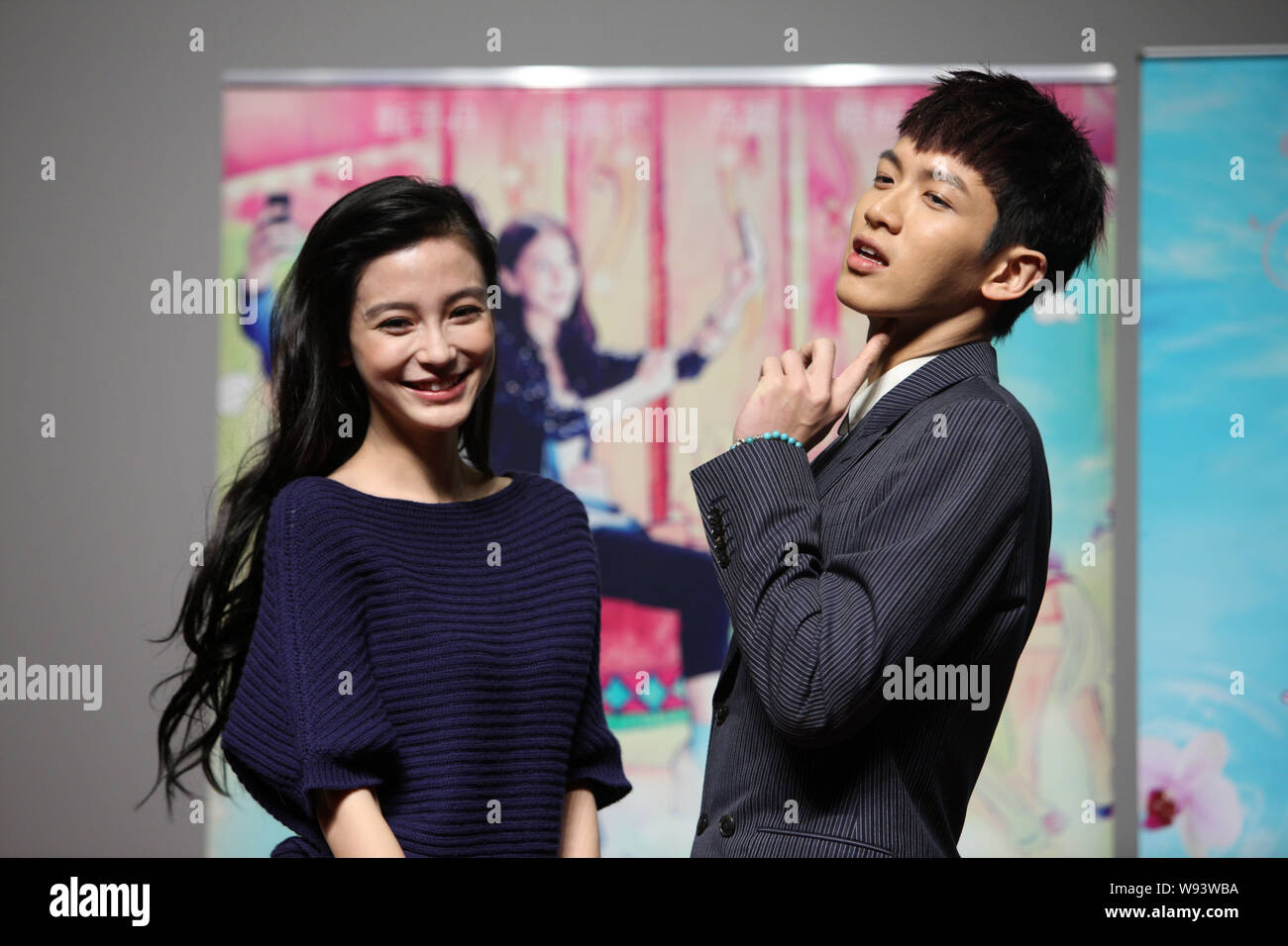 Hong Kong model and actress Angelababy, left, and Taiwanese actor Kai ...