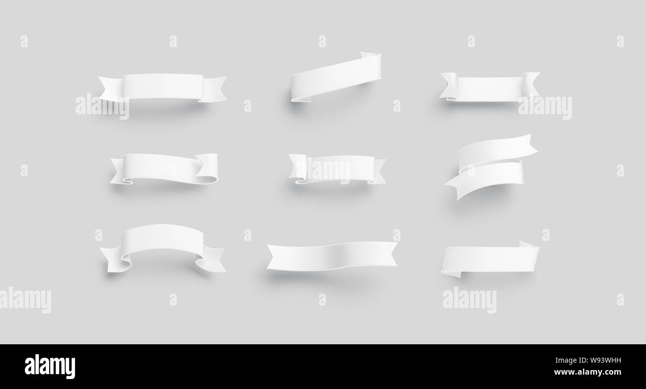 Blank white banderole mock up set, isolated, 3d rendering. Empty octoberfest emblem mockup ...