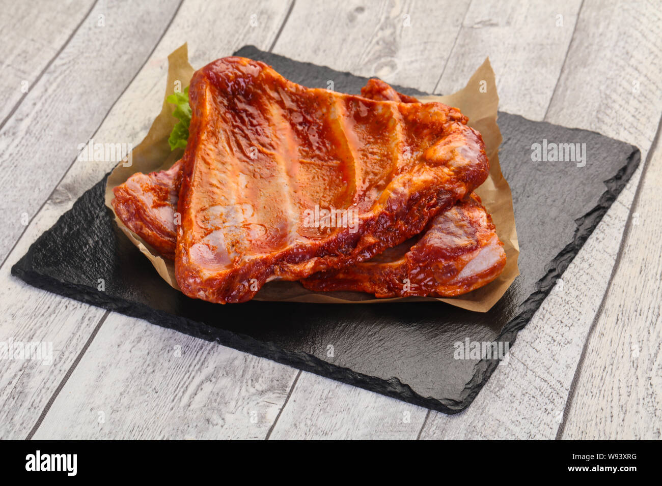 Raw marinated pork ribs ready for cooking Stock Photo - Alamy