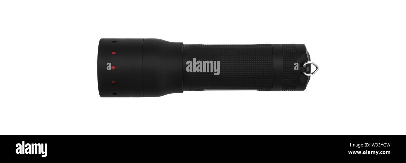 modern black metal flashlight isolated on white background Stock Photo ...