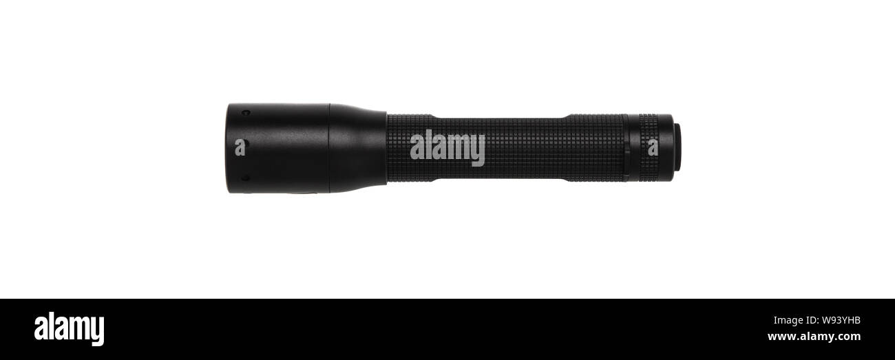 modern black metal flashlight isolated on white background Stock Photo ...