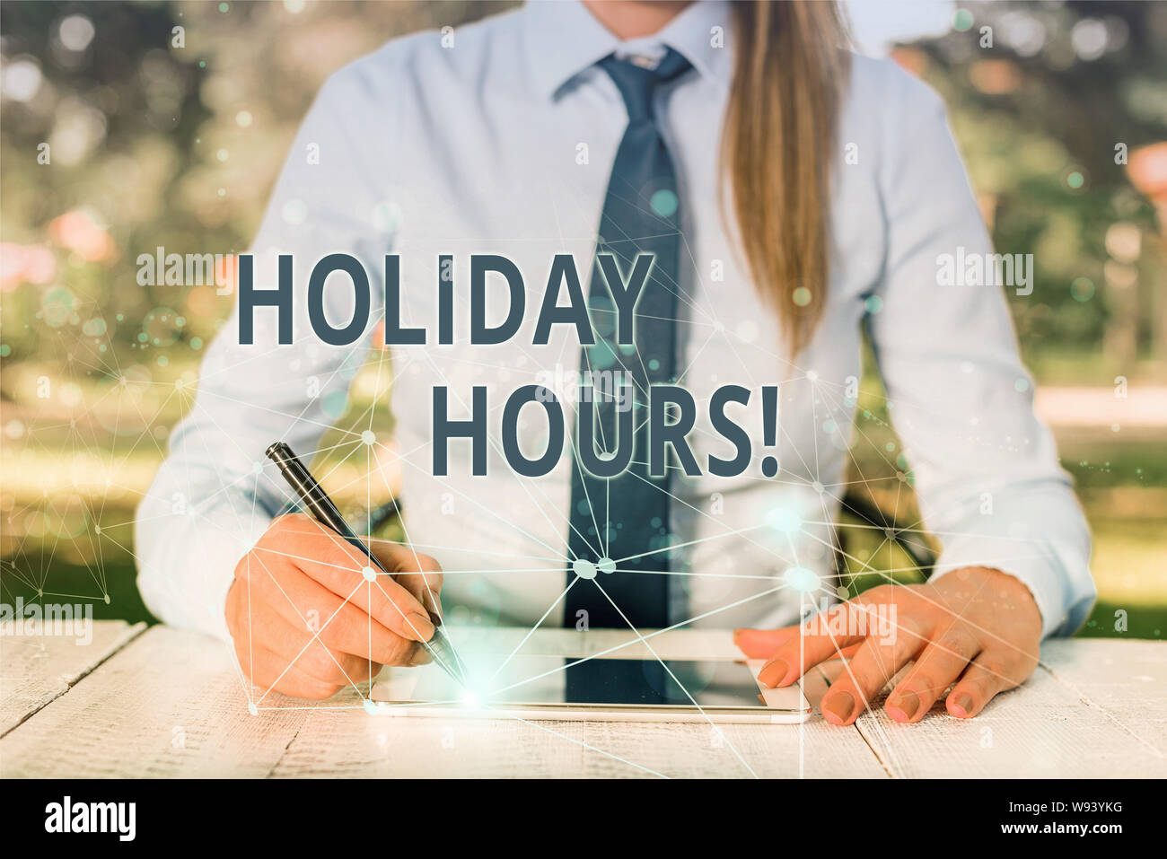 Conceptual hand writing showing Holiday Hours. Concept meaning Overtime ...